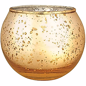 Just Artifacts 2-Inch Round Speckled Mercury Glass Votive Candle Holders (Gold, Set of 12)