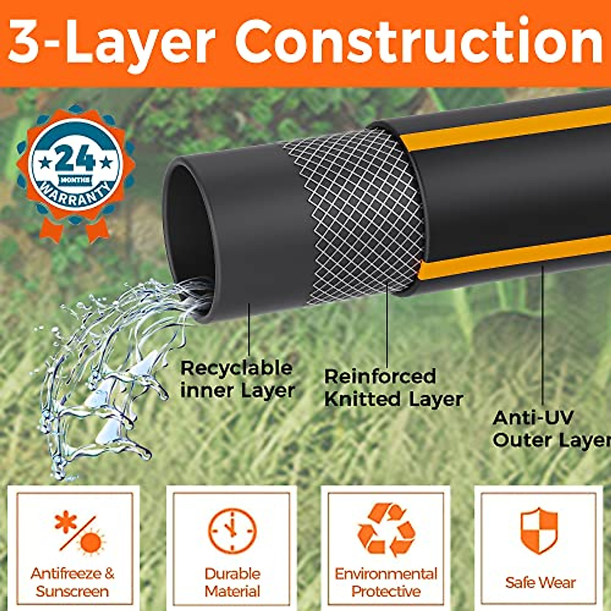 Giraffe Tools Garden Hose 50ft x 5/8", Water Hose Heavy Duty, Flexible, Lightweight Hybrid Hose with Swivel Grip Handle, Male to Female Fittings