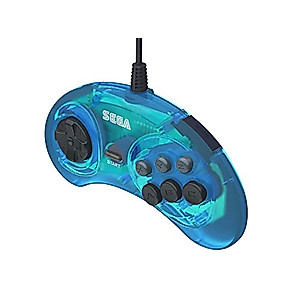 Retro-Bit Official Sega Genesis USB Controller 6-Button Arcade Pad for Sega Genesis Mini, PS3, PC, Mac, Steam, Switch - USB Port - (Clear Blue)