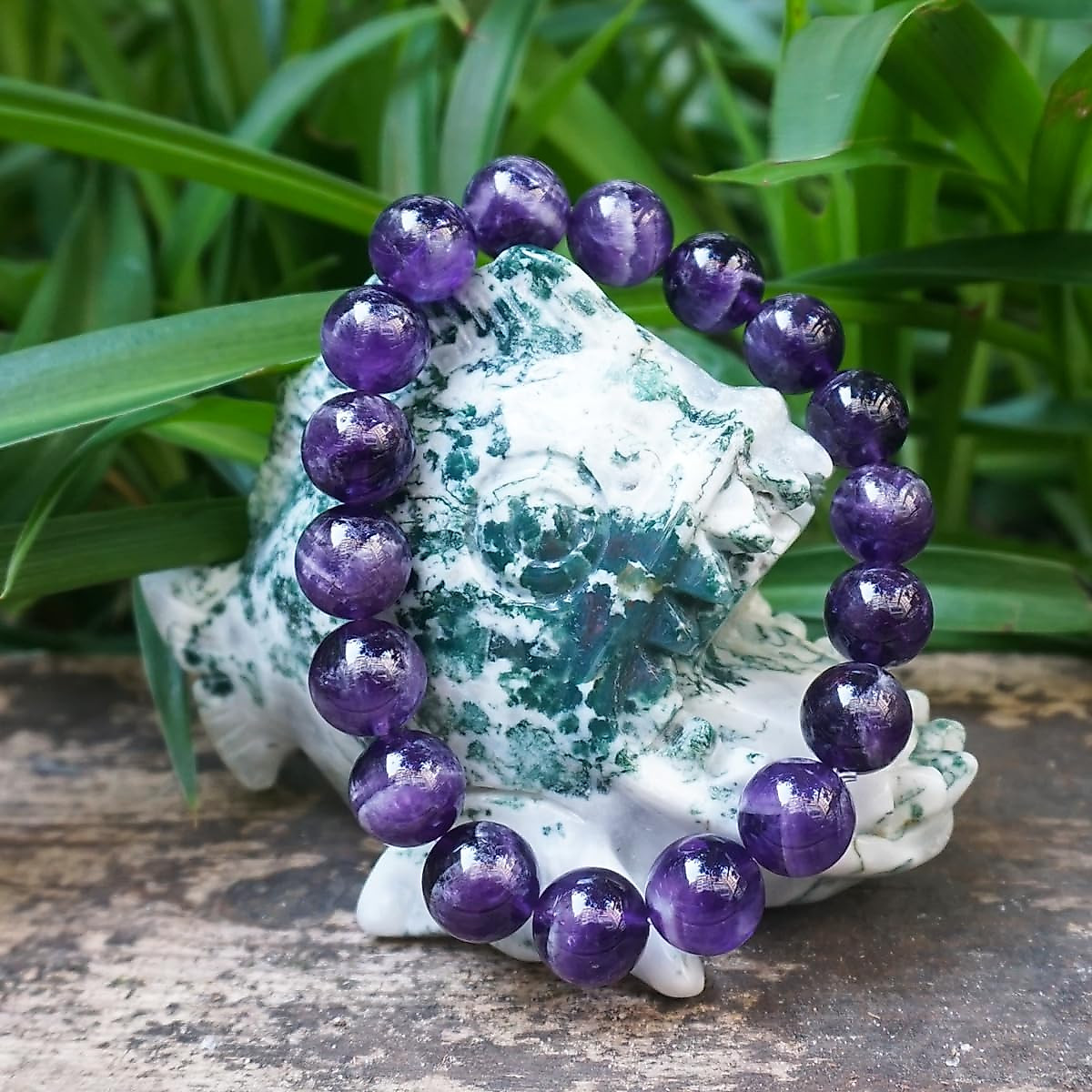 12MM Amethyst Bracelet for Men | Natural Third Eye & Crown Chakra Crystal | Fits for 8-8.5" Large Wrist | Emotional Healing Spiritual Gift for Talismans & Amulets & Talismans Amulets & Feng Shui