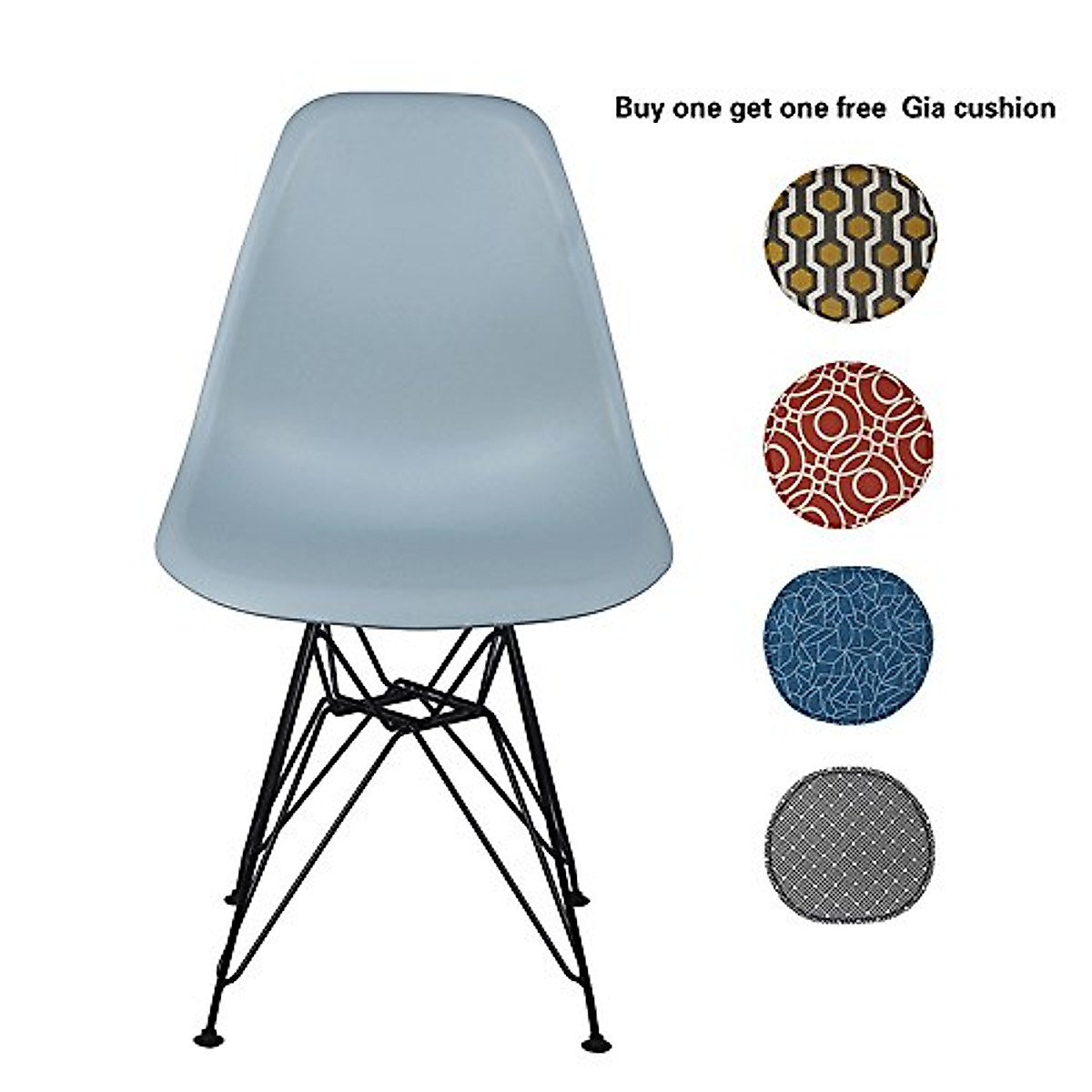 GIA Contemporary Armless Dining Chair, Qty of 2, Fog Seat with Black Metal Legs