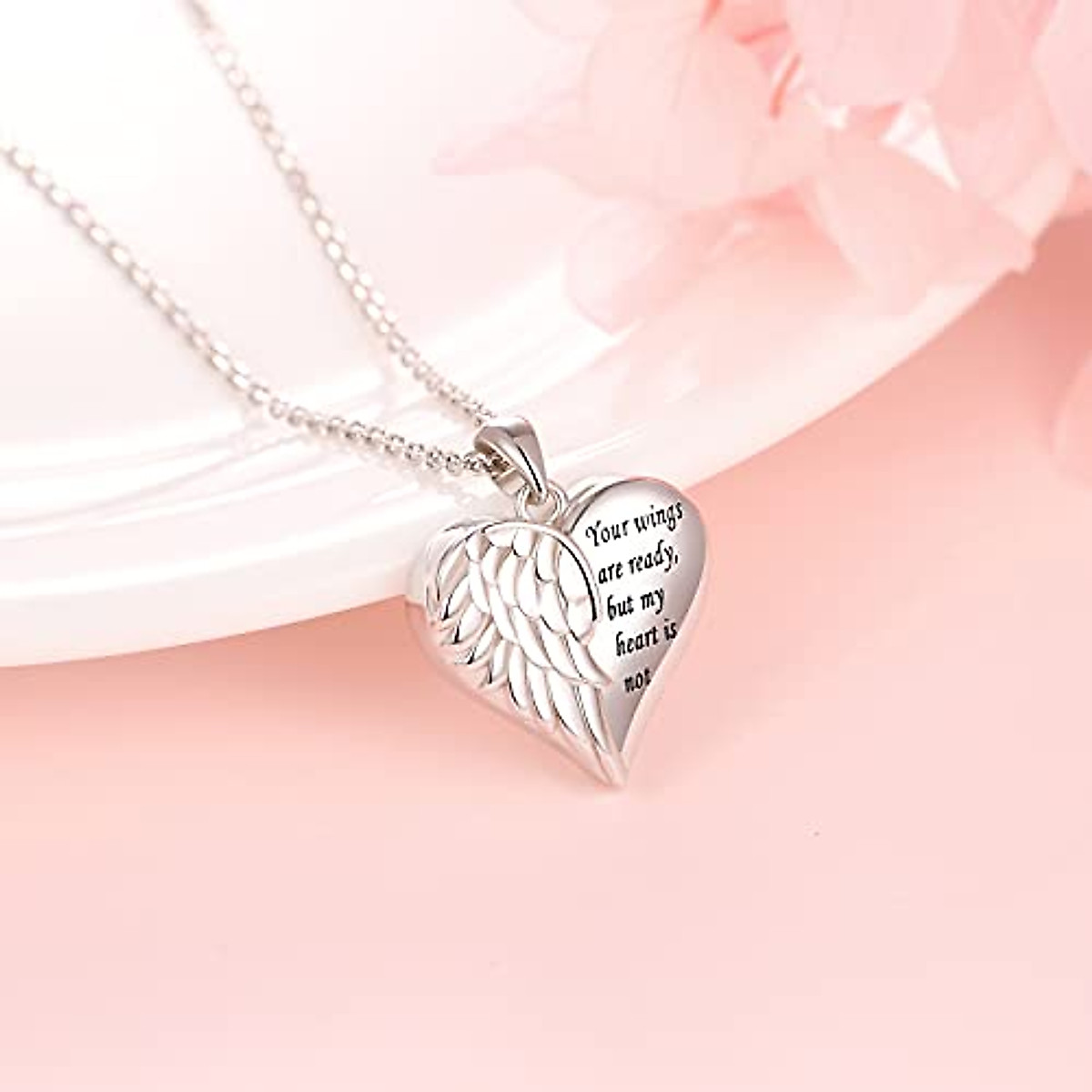 Cremation Jewelry Urn Necklace for Ashes,925 Sterling Silver Heart Shape Angel Wing Pendant for Ashes of Loved Ones Memorial Ashes Keepsake Necklaces for Human Women Dog Pet, Sterling Silver, not know