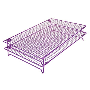 2-Tier Stackable Cooling Rack for Baking, Wire Steel Collapsible Oven and Dishwasher Safe Cookie Racks for Cooking Roasting Broiling Grilling Pizza Cake Bread, Fit Half Sheet Pan