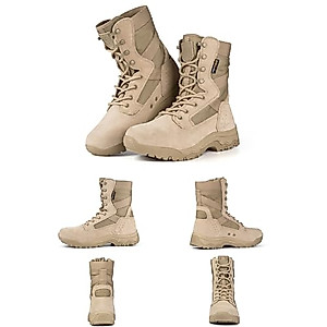 FREE SOLDIER Men's Tactical Boots 8 Inches Lightweight Combat Boot Durable Suede Leather Military Work Boots Desert Boot (Tan, 11)