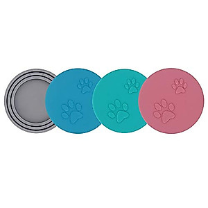 SLSON 4 Pack Pet Food Can Cover Set,Universal Silicone Cat Dog Food Can Lids 1 Fit 3 Standard Size Can Tops Covers