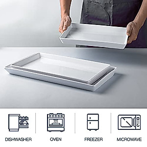DELLING Large Serving Platter, 16/14/12 Inch Serving Plates, White Rectangular Porcelain Platters for Serving Food, Serving Trays for Party, Entertaining, Appetizer, Fruit, Sushi - Set of 3