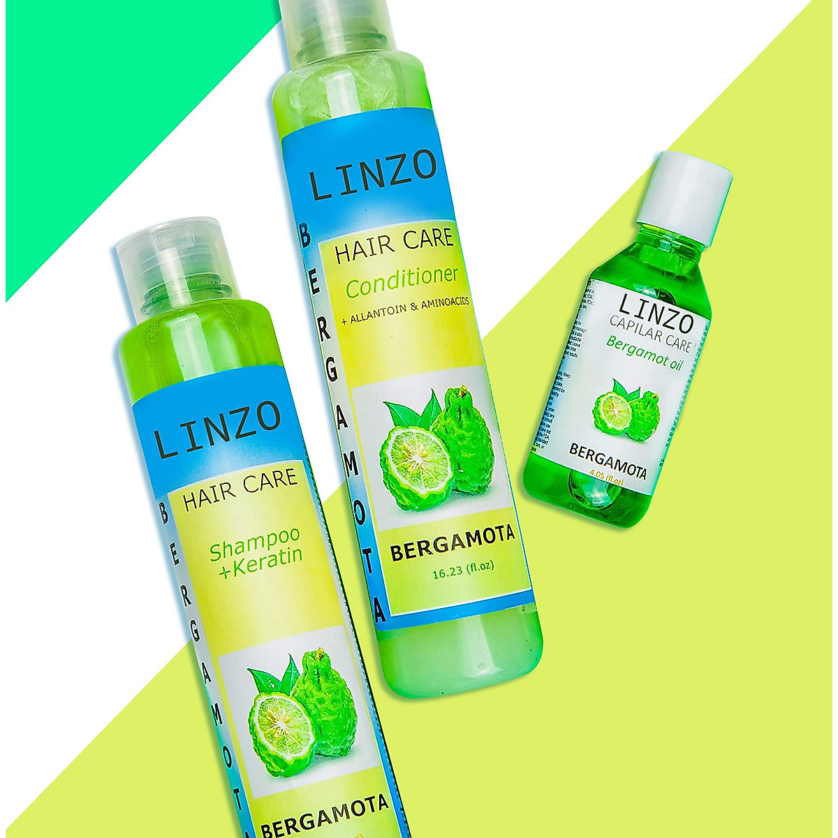 LINZO Bergamota Shampoo, Conditioner and Oil pack for hair growth to stop hair loss. grow hair
