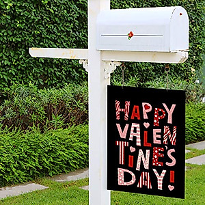 Whaline Happy Valentine's Day Garden Flag Valentine Words Burlap Yard Flag Waterproof Double-Sided Black Outdoor Sign for Home Farmhouse Yard Decoration, 12.5 x 18 Inch