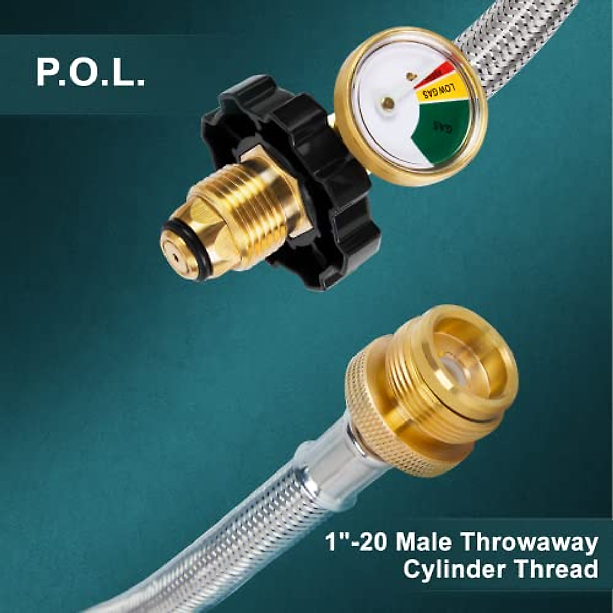 GASPRO Braided Propane Hose Adapter with Gauge, Compatible with Coleman Stove, Buddy Heater and More, Connects to 5-100lb Tank, 5-Foot