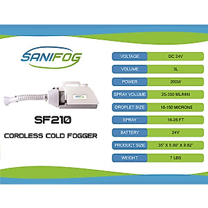 Sanifog Cordless Disinfectant Fogger Machine for 25ft Spray ULV Cold Fogger Electric Sprayer Commercial Industrial and Home Use (3L)