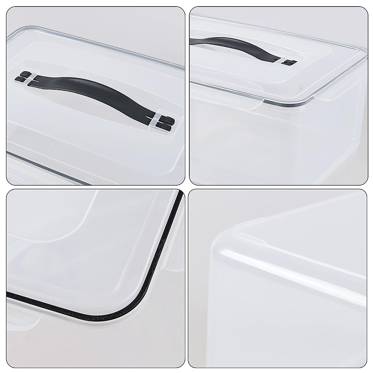 Lesbin 15 L Clear Airtight Rectangular Storage Container for Food, Set of 4 Plastic Clear Food Storage Container with Latch Lid and Handle