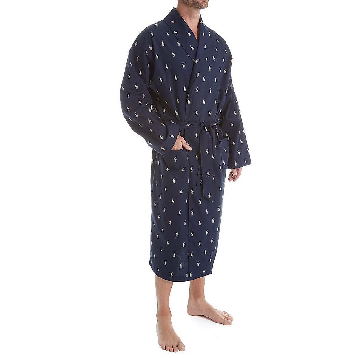 POLO RALPH LAUREN Men's All Over Pony Cotton Robe L009 L/XL Navy/Cream