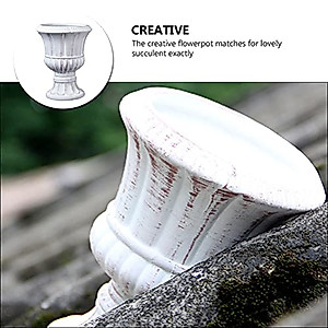 Happyyami 1Pc Tall Succulent Flower Pot Home Decor Balcony Planter Pot Porcelain Planter Pot Bonsai Tree planters for Indoor Plants Garden Roman Pillar Statue Nordic Ceramics White Clay Pot