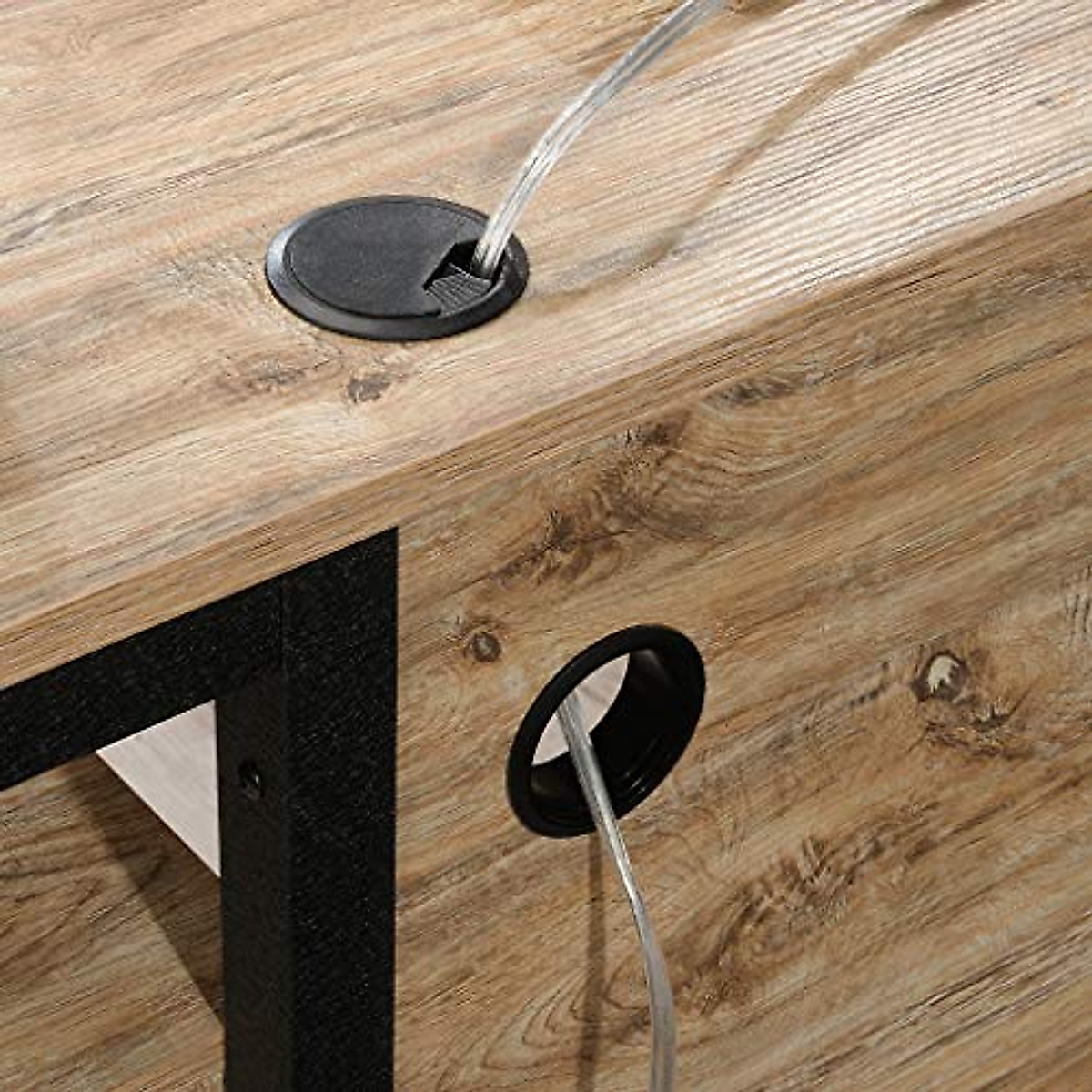 Sauder Steel River L-Shaped Desk, L: 59.84" x W: 57.32" x H: 29.53", Milled Mesquite Finish