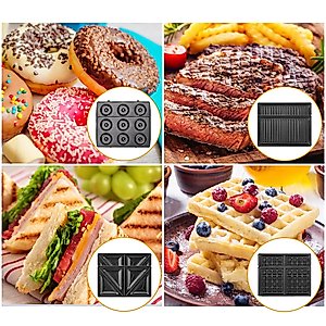 Waffle Maker 4 in 1, Mini Waffle Maker with Removable Plate, Waffle Iron Waffle Machine, Non-stick Coating 750W Double-Sided Heating, LED Indicator Lights, Cool Touch Handle, Easy to Use & Clean