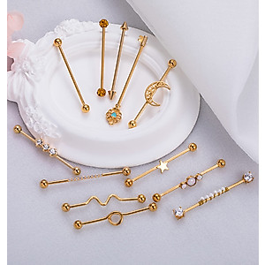 Masedy 12Pcs 14G Stainless Steel Industrial Earrings for Women Men Industrial Barbell Cartilage Scaffold Piercing 38mm 1 1/2" Inch G