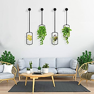 Autrucker Hanging Planters for Indoor Plants, Metal Wall and Ceiling Plant Hanger with Flower Pot for Home Decor, Set of 2, Black