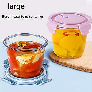 X.SSTTXN 3-Cup/24 Ounce Glass Food Storage Containers, Round Glass Soup Container with Airtight Lids, Leak-proof Soup Stew Food Storage and Meal Prep Container, Microwave Freezer Safe, Set of 4(Clear)