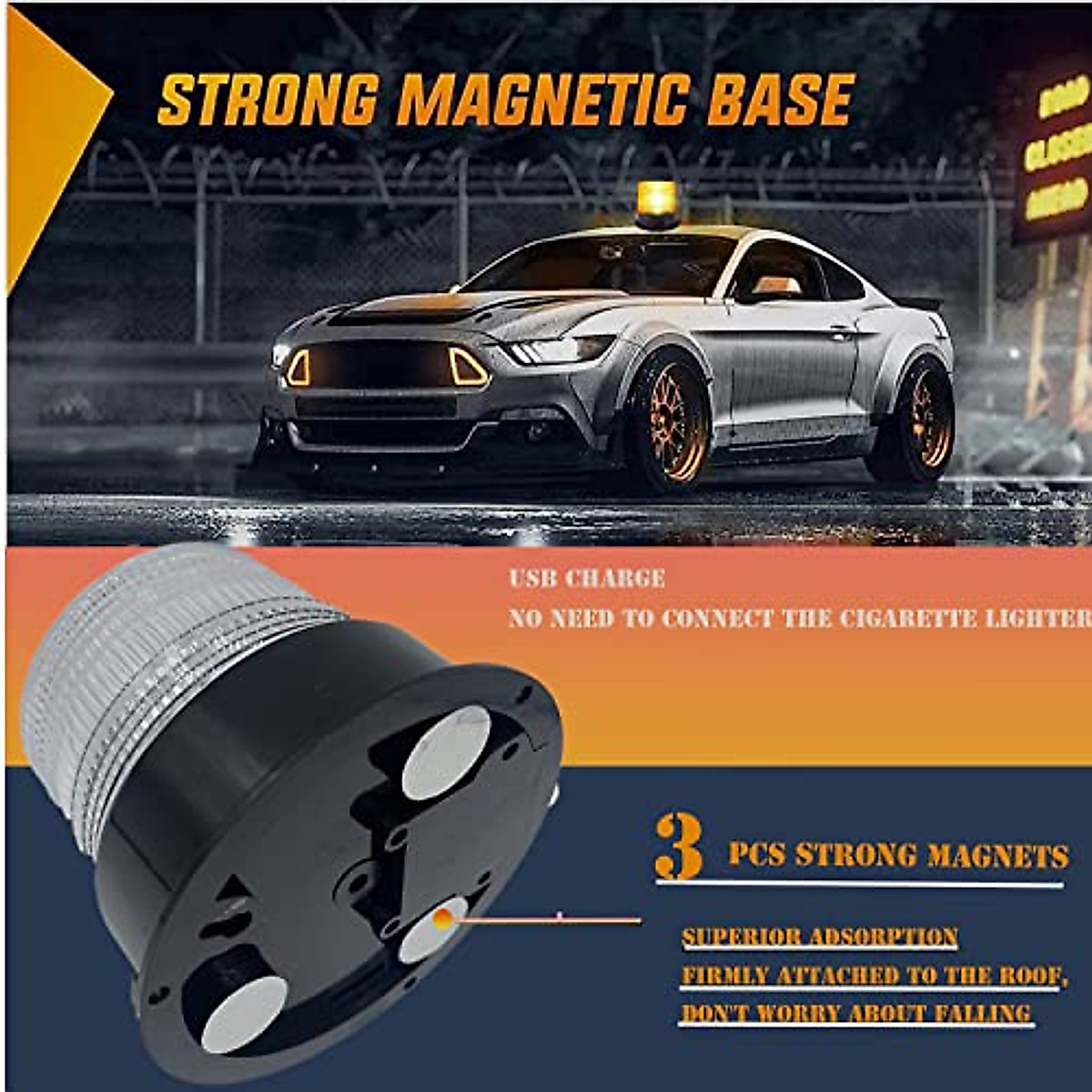 TOPKU Battery LED Strobe Light, Rechargeable Magnetic Flashing Emergency Warning Beacon,8 Color Remote Control, Univisal for Vehicles