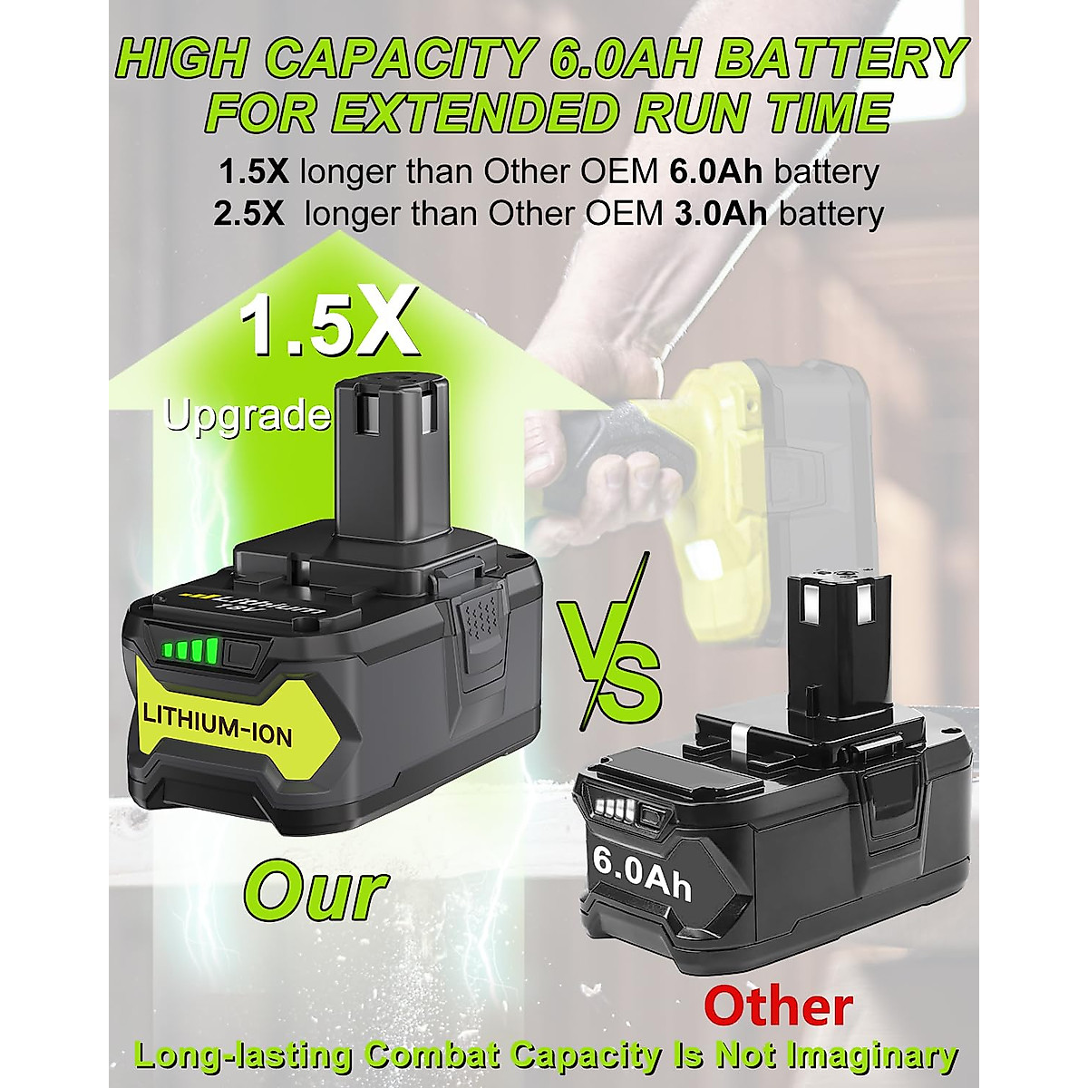 2Pack 6.0Ah Replacement for Ryobi 18V Battery and Charger Combo Replacement for Ryobi 18V Lithium P102 P103 P104 P105 P107 P109 P108 P190 P122 Cordless Tools Battery and P117 Charger