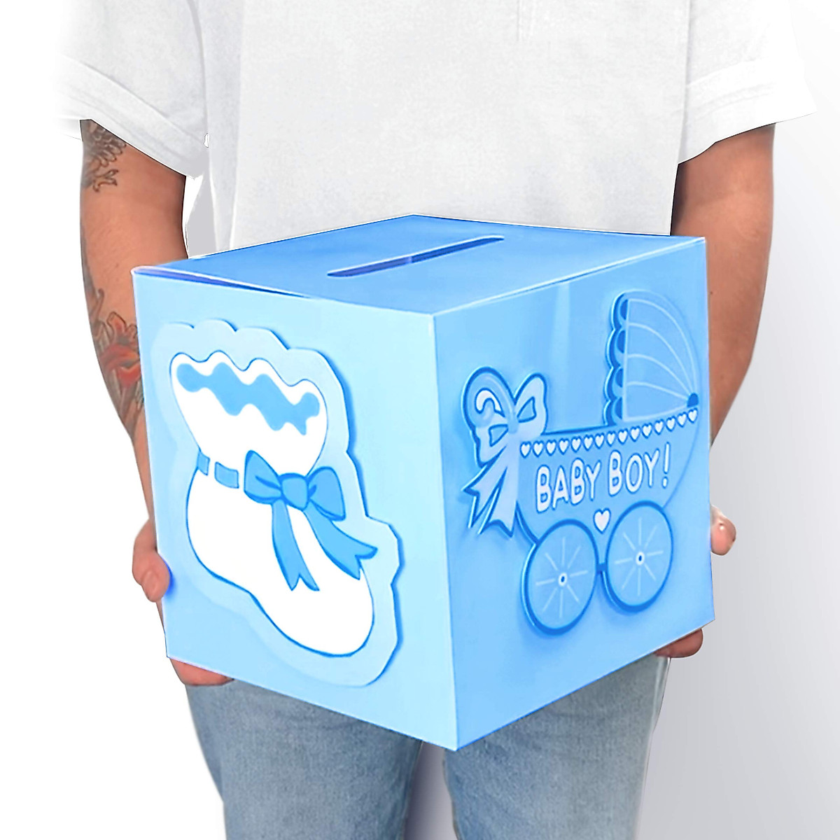 Tytroy Baby Shower Wishing Well Card Box Cute Decoration Rattle Pretty Keepsake Carriage (Blue)