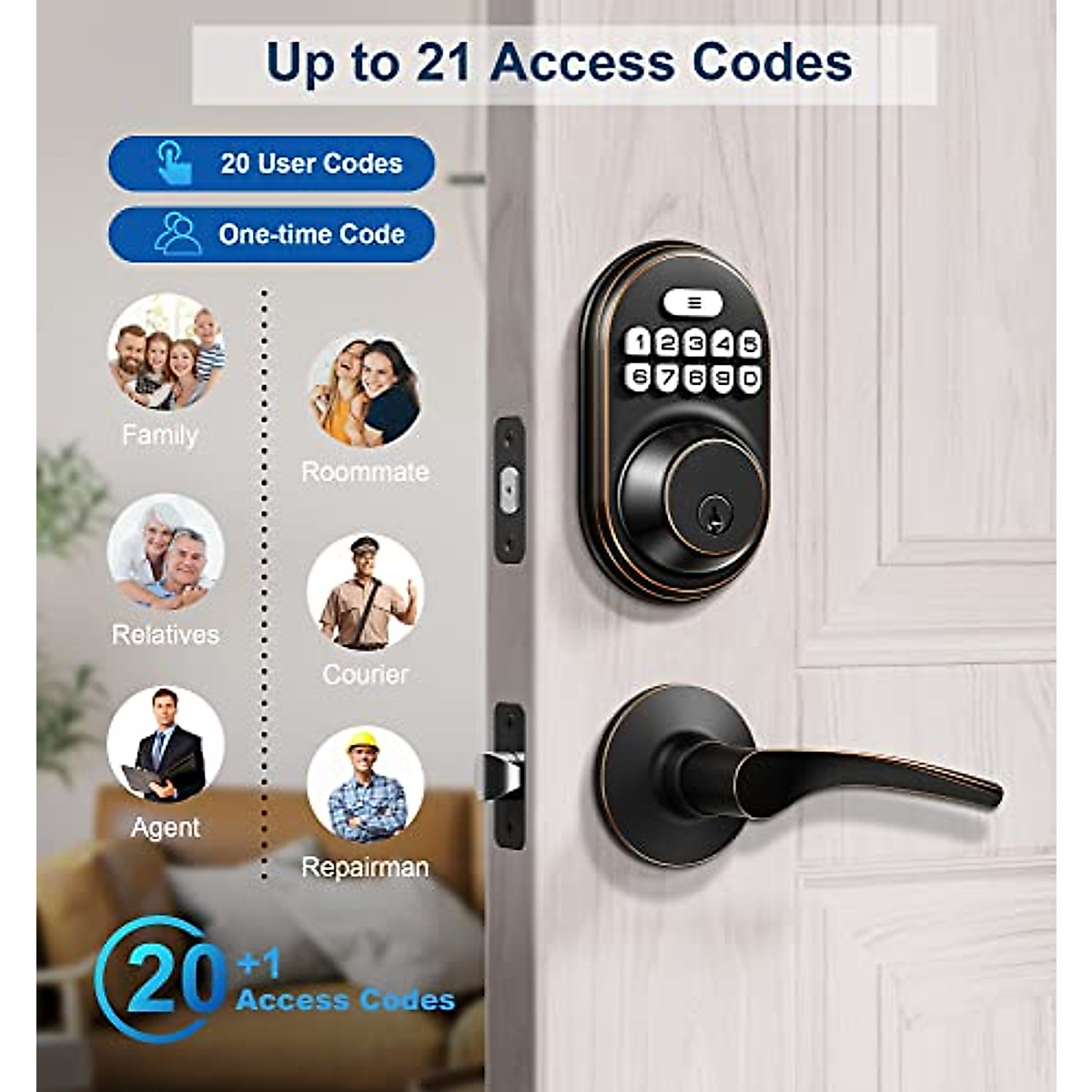 Keyless Entry Door Lock with 2 Lever Handles - Veise Electronic Keypad Deadbolt, Auto Lock, Back Lit & Easy Installation Design, Front Door Handle Sets, Oil Rubbed Bronze