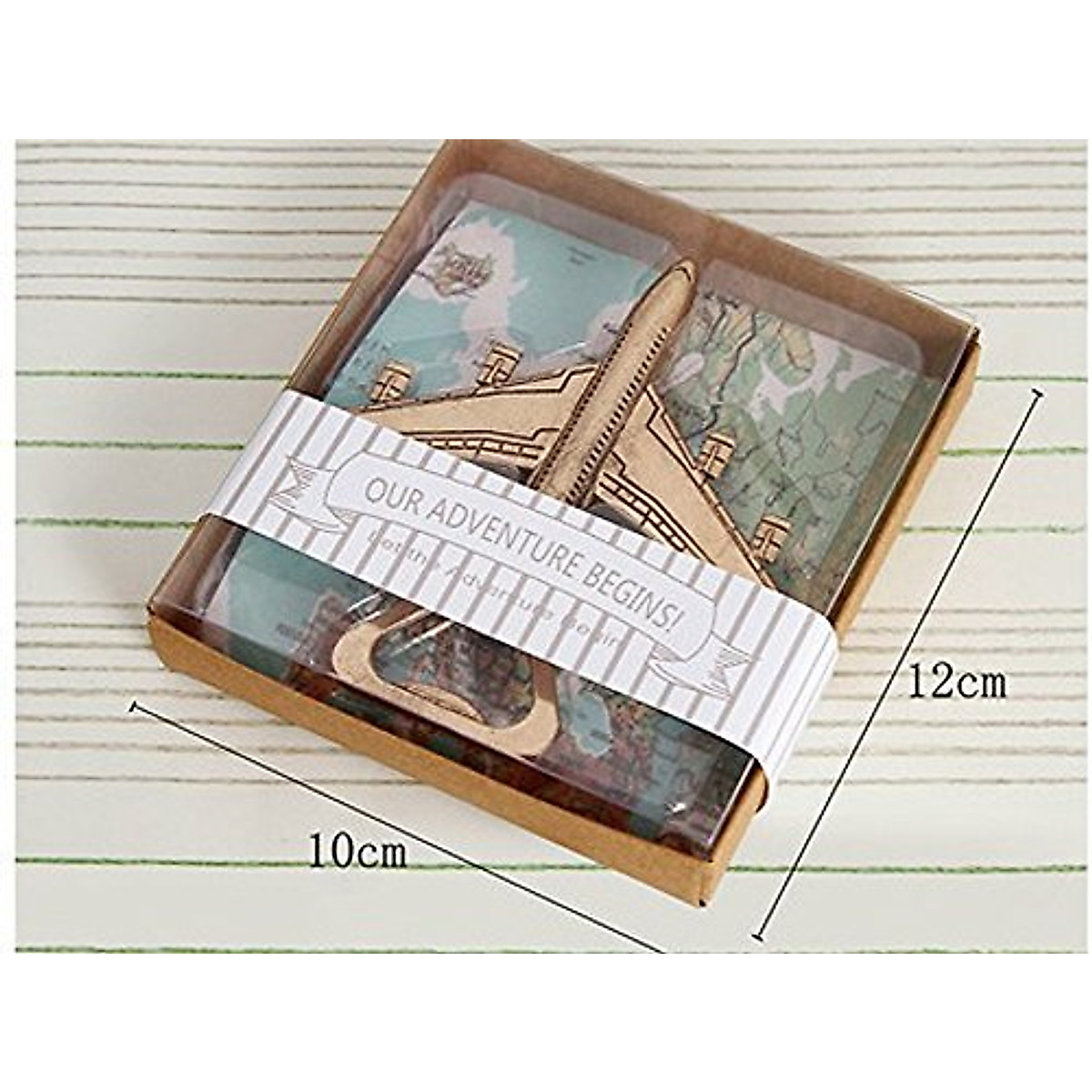 Youkwer 16 PCS Skeleton Airplane Bottle Opener with “OUR ADVENTURE BEGINS”Exquisite Packaging for Wedding Party Favors & Decorations (Dark Gold)