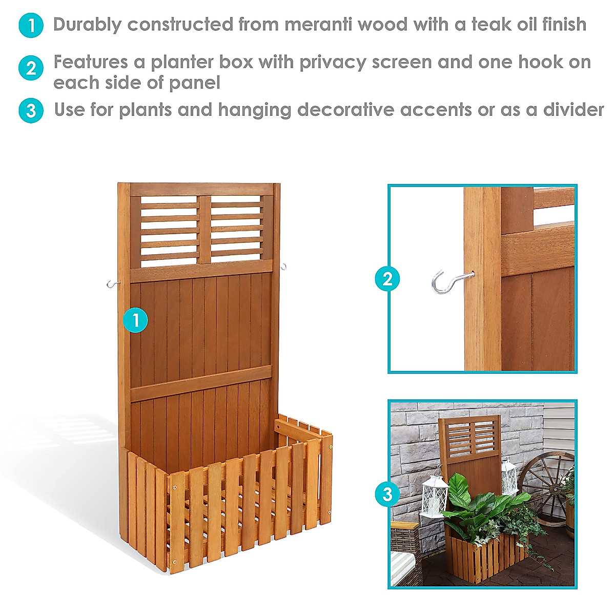 Sunnydaze Outdoor Wooden Garden Planter Box with Privacy Screen