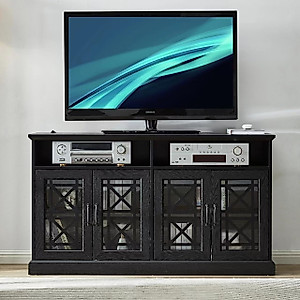 SUPPNEED 53" TV Console/Storage Buffet Cabinet/Sideboard, Black- Wood Grain Finish