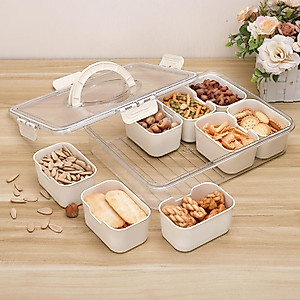 Rtuokad Divided Serving Tray with Lid and Handle,Snack Platters, Protable Snack Box Container for Sweets, Candy, Veggie, Biscuit, Nuts, Fruit, Easy to Carry and Wash (8 Organisers)