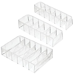 mDesign Rectangular Plastic Dresser Drawer Divider and Closet Storage Organizers for Lingerie, Bras, Socks, Underwear, Tights, Leggings, Scarves, Ties, Set of 3 - Clear/White