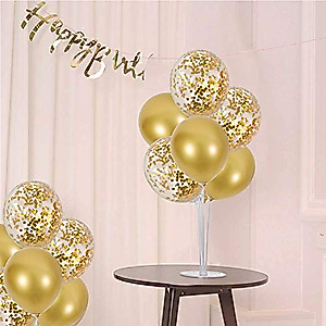 TONIFUL Balloons Stand Kit Table Decorations,2 Set with 14 Sticks, 14 Cups, 2 Base, 16 Gold Balloons for Wedding Graduation 30th 40th 50th 60th 70th 80th 90th 100th birthday table decorations