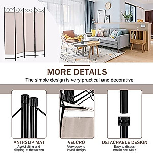 4 Panel 68" H Room Divider Partition Folding Steel Frame Screen Freestanding Privacy Divider Portable Breathable Partition Japanese-Inspired Oriental Shoji Screen Wall Divider for Home Office, Tan