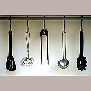 Ulifestar Stainless Steel Closet Rod Hooks, Heavy Duty Utility Hooks for Hanging Pots,Pans,Mugs,Towels,Oven Mitts,Adjustable J Typed Kitchen Hooks Fit for 32mm Rod 5 Pack Black