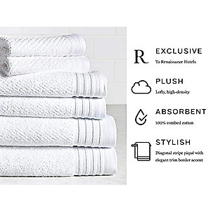 Renaissance Hotels Exclusive Diagonal Piqué Hand Towel - 1 Fluffy, Combed Cotton Hand Towel with Elegant Trim Border - White - 16" x 27"
