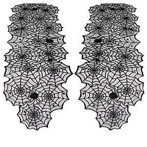 Black Halloween Table Runner Decor: Spider Web Black Table Linens 2 Packs 18 x 72 Inches Lace Runners for Halloween Party Dinner Fireplace Supplies