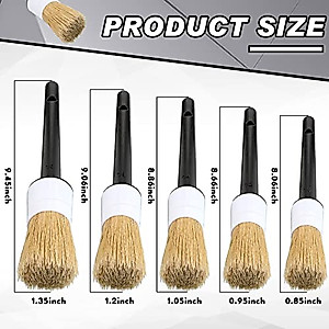 Zubebe 5 Pieces Boars Hair Soft Car Detailing Brush Set Automotive Detail Brush Car Brushes for Detailing Cleaning Emblems Wheels Interior Exterior Engine Upholstery Air Vents