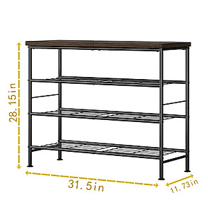 SUOERNUO Shoe Rack Organizer 4 Tier for Closet Entryway Free Standing Metal Storage Shoe Shelf with MDF Top Board，Black