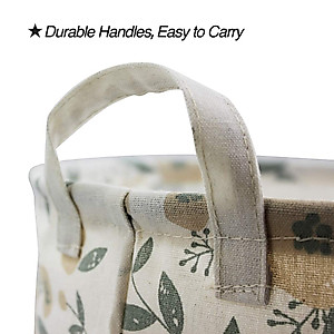 Large Fabric Storage Bins Toys Storage Basket for Baby Nursery, Kids Playroom, Home Organizer, Collapsible Laundry Basket Hamper with Floral Pattern (Green Flowers)