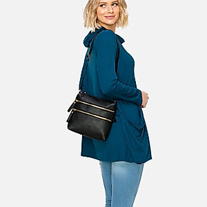 Solene Crossbody Bag Functional Multi Pocket Double Zipper Purse with Adjustable Strap-WU085(Black)