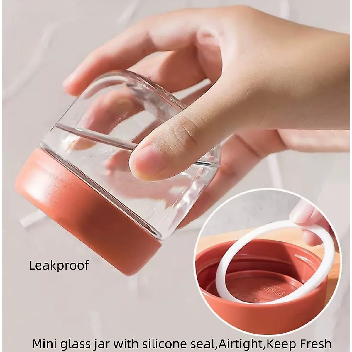 2 Pack 10 OZ Glass Food Jars with Screw Lids,Overnight Oats Container,Airtight Small Food Storage Container Leakproof Glass Container for Food Portion,Dipping Sauce,Snack(clear Finnish Red)