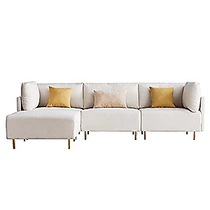 Fomgeely Modern Linen Sectional Sofa, L-Shaped Couch with Chaise, Convertible Sofa Couch, Wide Armrest, Small for Space Apartment, Beige (ORW247S00162-10082-2033128931)