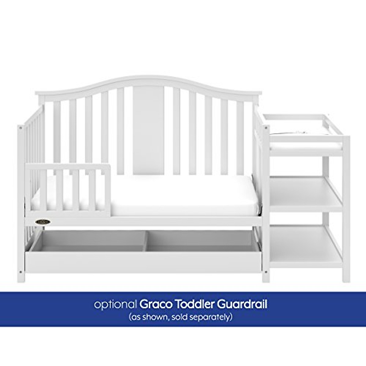 Graco Solano 4-in-1 Convertible Crib and Changer with Drawer (White) – Crib and Changing Table Combo with Drawer, Includes Changing Pad, Converts to Toddler Bed, Daybed and Full-Size Bed