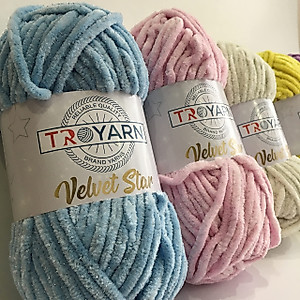 Troyarn Velvet Star, Silvery Glitter Chenille Baby Blanket Yarn Amigurumi Yarn for Crocheting and Knitting Super Bulky 100 gr (120 yds) Length: 110 m (10401 - White, 1 Skein)