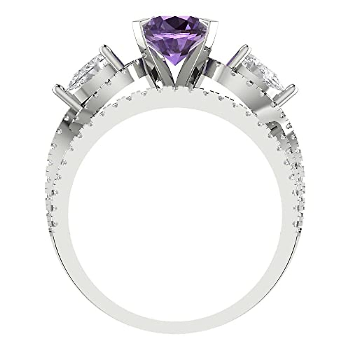 2.1 ct Round Pear Cut Custom Engraving 3 stone Alexandrite Designer Statement Classic Ring Band Set 18K White Gold Size 9.5