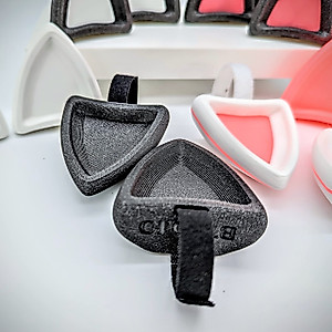 BeamTeam3D Cat Ears for Headphones - Cat Ear Headphone Attachment in Various Colors with Self Fastener - Cat Ears Headphone for Gamers and Streamers and Cosplayers (Set of 2) (Sparkle Black/Pink)