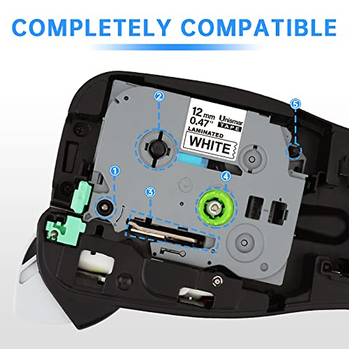 Unismar Compatible for Brother Tze-131/231/431/531/631/731 Tze Label Tape 12mm 0.47 for Ptouch Ptd200 Ptd210 Ptd220 Pth110 Pth100, Black on Clear/White/Red/Yellow/Blue/Green, 1/2'' x 26.2', 6 Pack