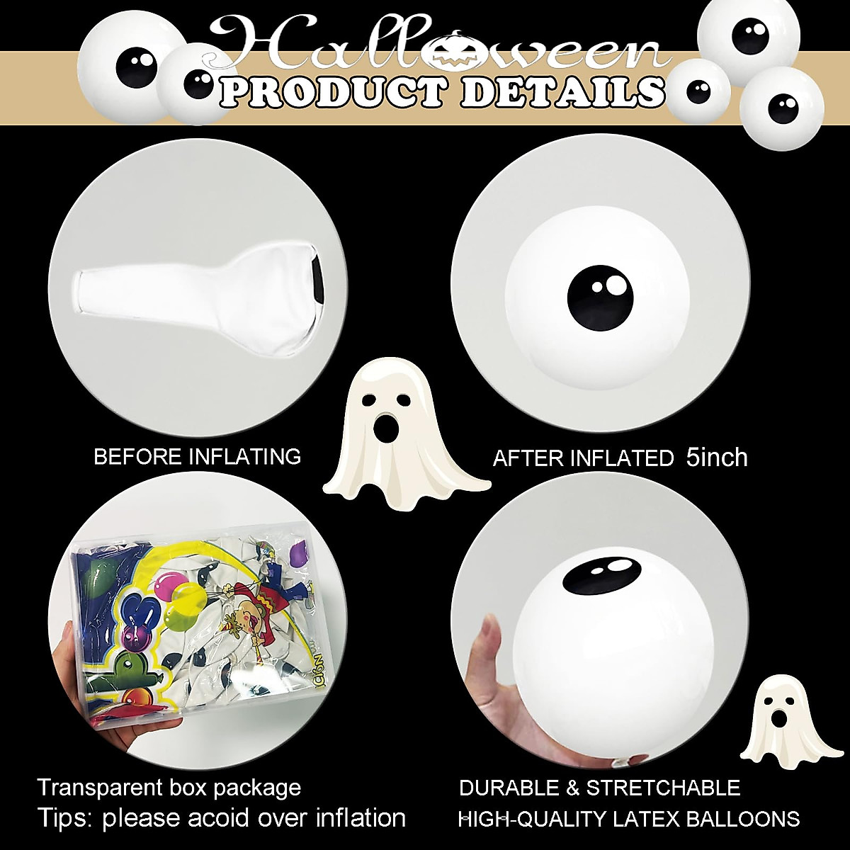 50PCS Eyeball Balloons - Latex Eye Balloons Halloween Decorations Garland Supplies for Birthday Baby Shower Party