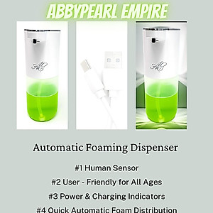 AbbyPearl Empire Automatic Foaming Soap Dispenser, Touchless, Rechargeable, Kids Soap Dispenser with 4-Level Adjustable Foam, Non-Drip Spout – Hands Free Soap Dispenser for Home and Kitchen, 400ml