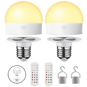 HISTAR Rechargeable Light Bulbs for Sconce and Lamp with Remote, RGB, Timer, Dimmable, E26 Battery Operated Light Bulb, 3 Color Temperature, 2Pack